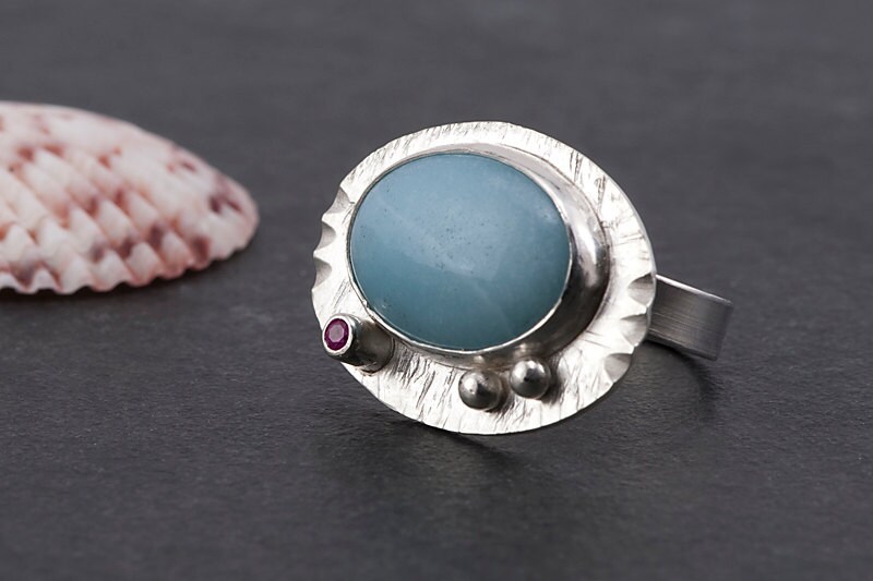 Amazonite Ring - Sterling Silver and Gemstone With Lab Grown Pink ...