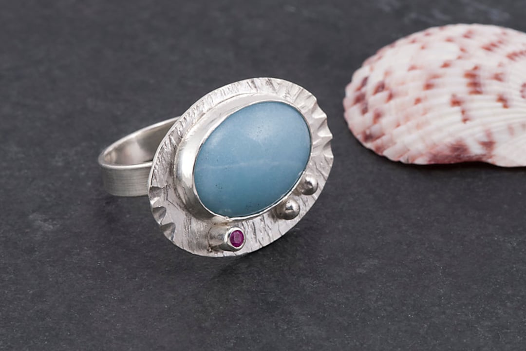 Amazonite Ring - Sterling Silver and Gemstone With Lab Grown Pink ...