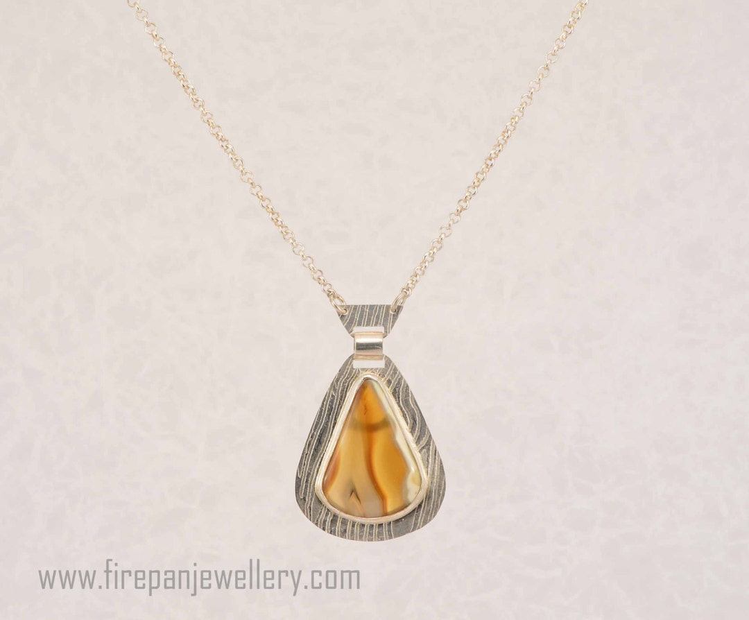 In the Forest - Jasper + Sterling Silver Pendant, Hand Drawn Pattern ...