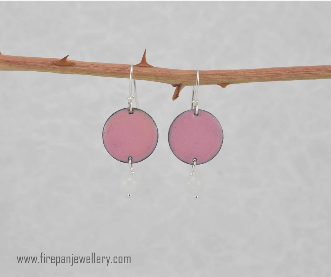 Pink Enamel + Moonstone Earrings, Rose Quartz, Gemstone, Pantone 2016 ...