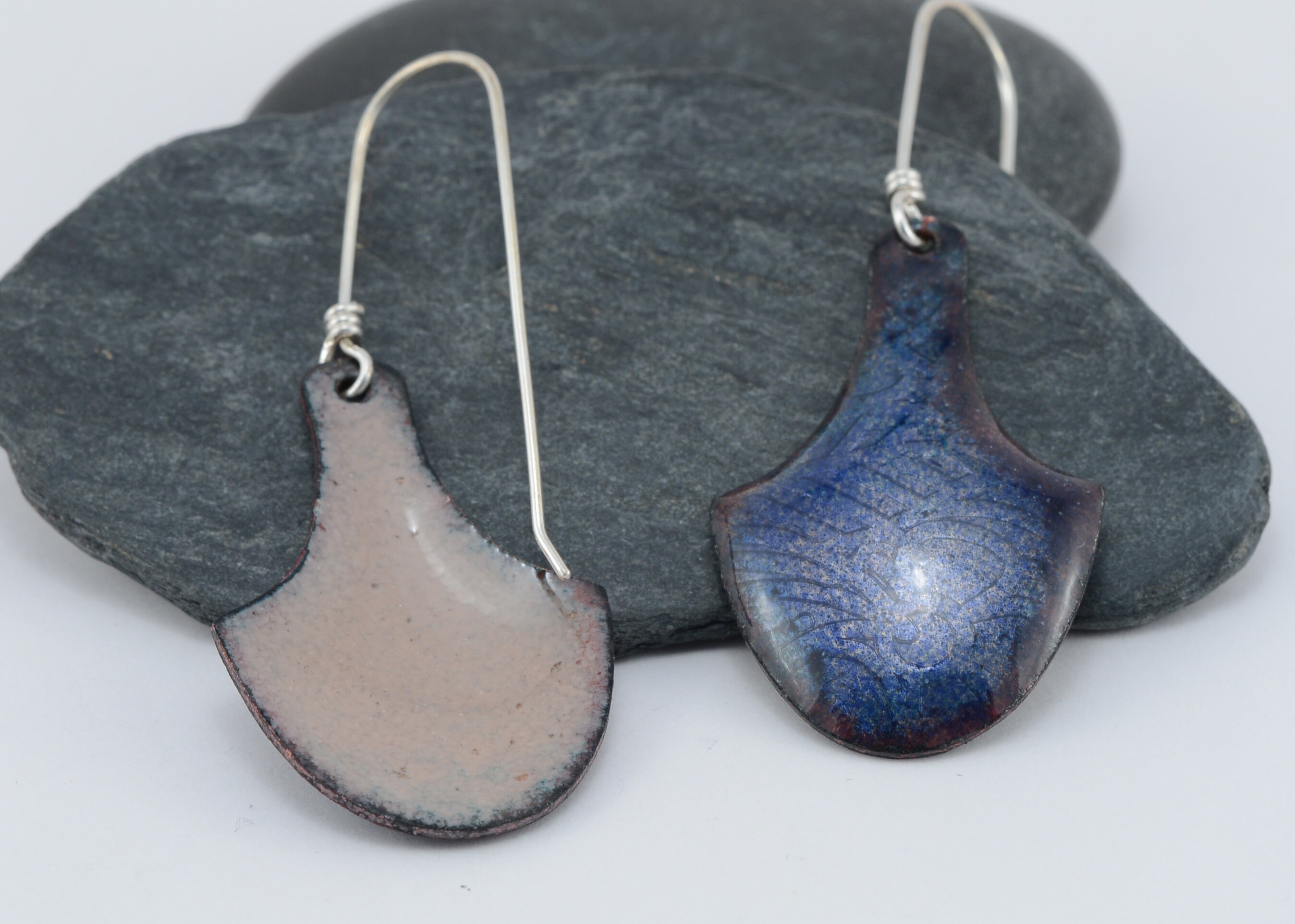 Transparent Blue Enamel Earrings, Sheild Shaped Earrings, Formed Copper ...