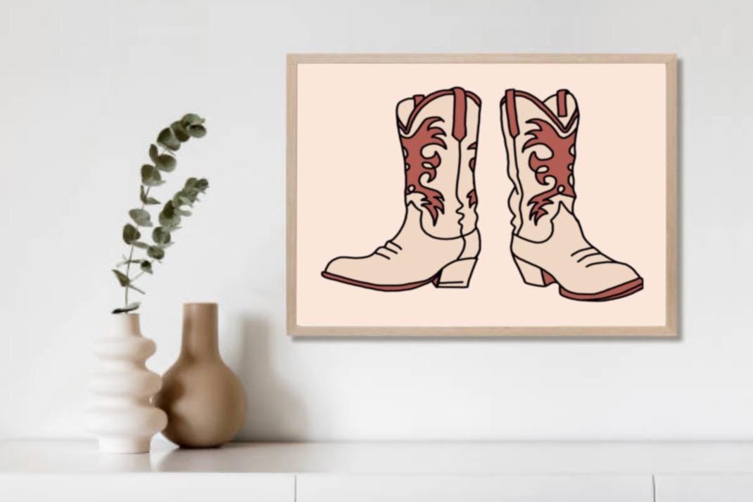 Brown Cowboy Boots Digital Art - Etsy