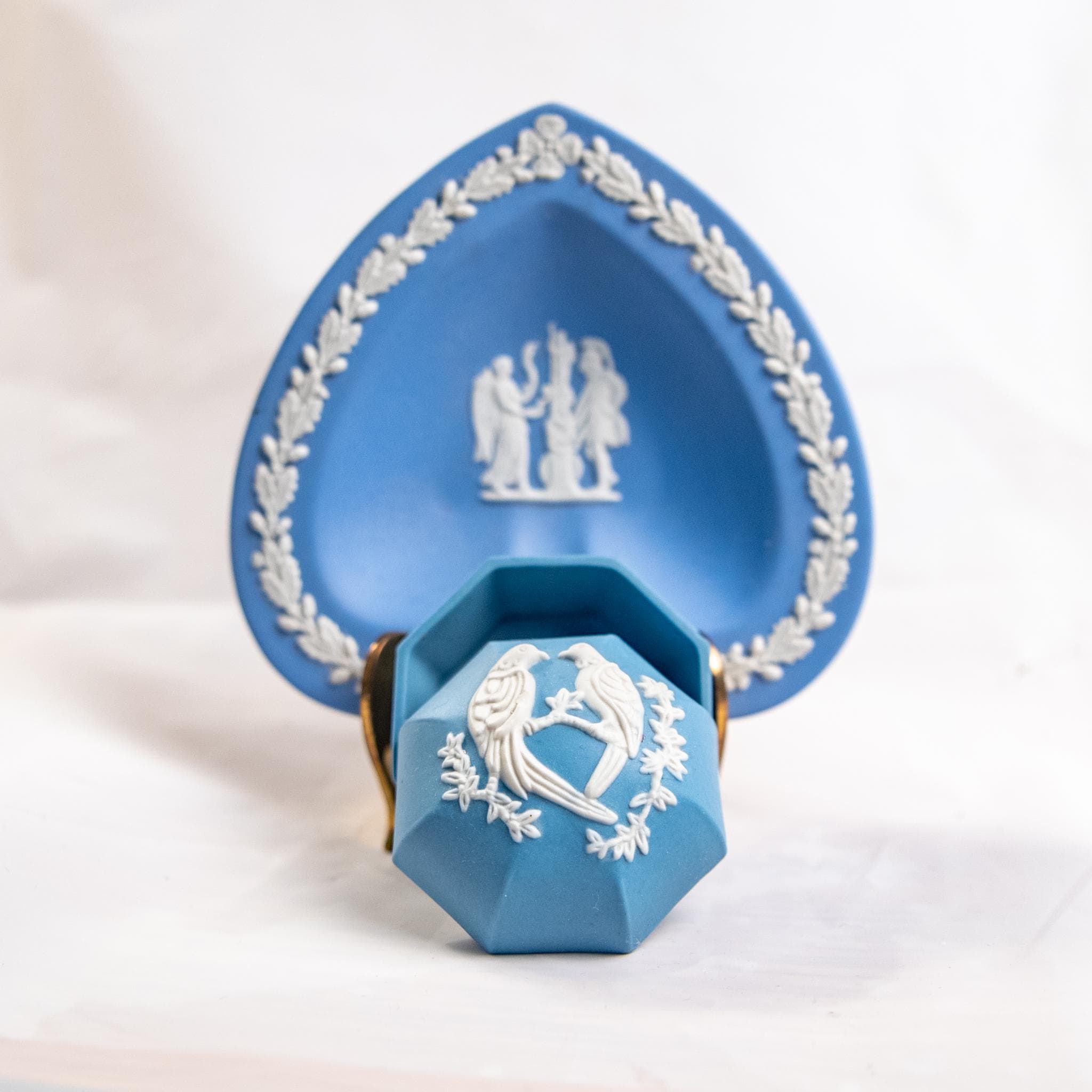 Vintage Spode Wedgewood Matte Blue Trinket Box and Spade Trivet - Etsy