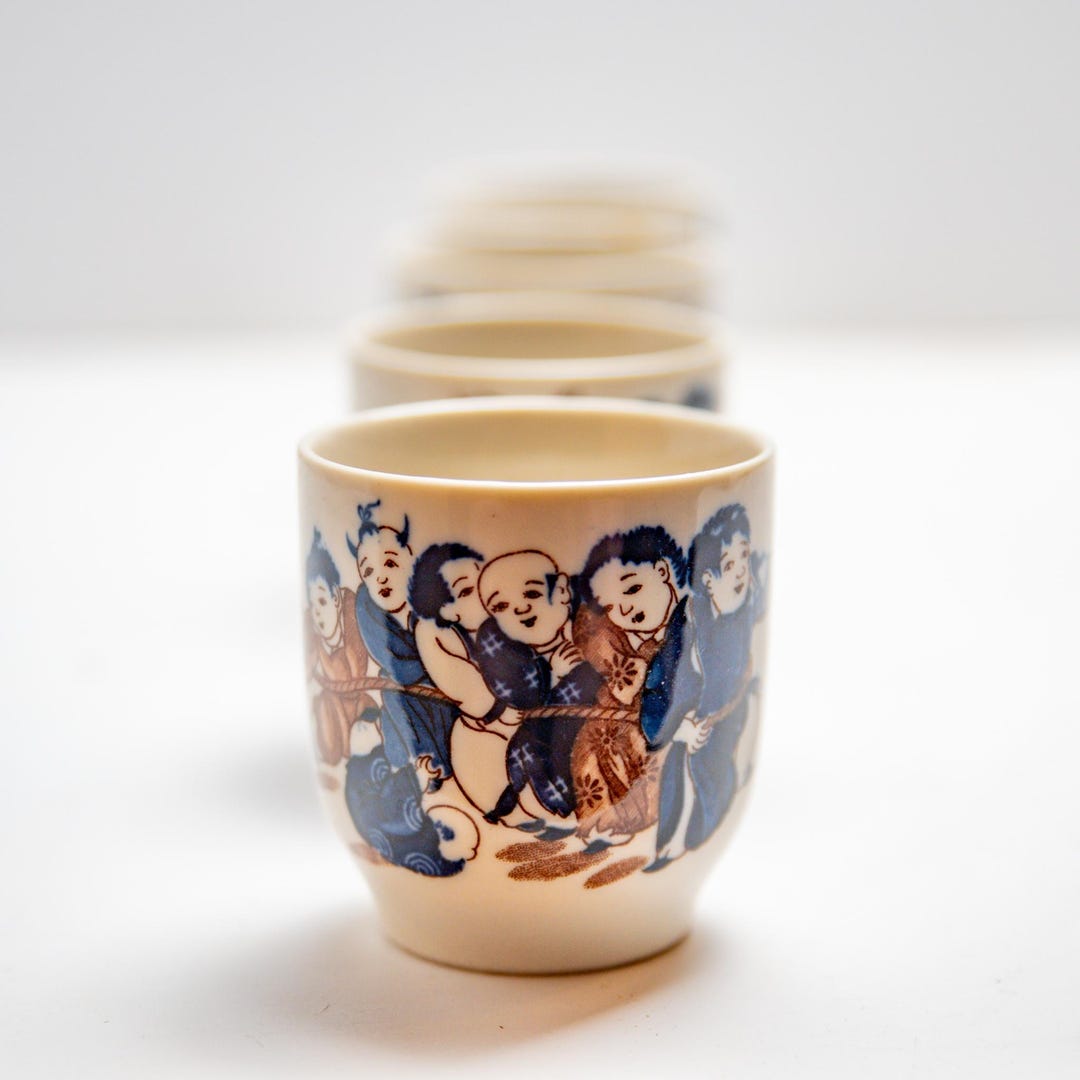 Vintage Norleans Japan Blue White Sumo Sake Cups (set of Six) - Etsy