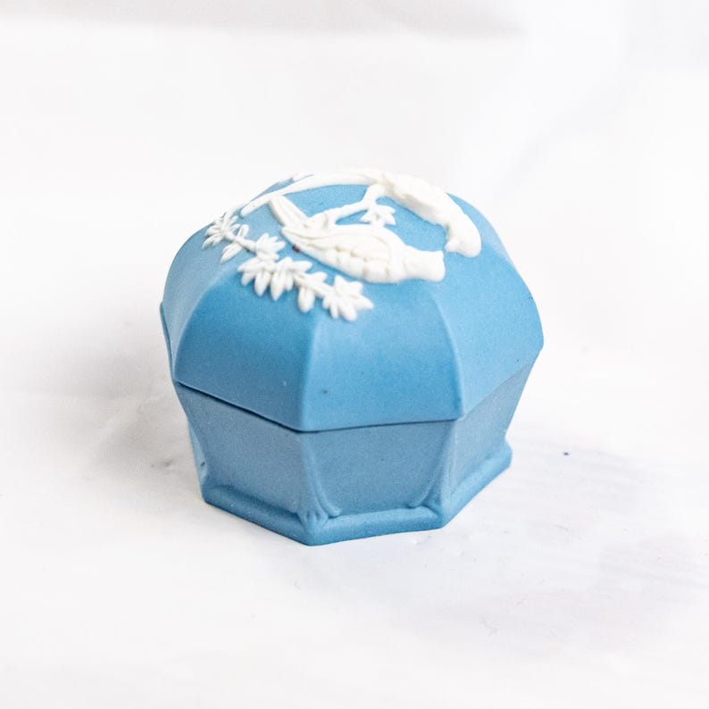 Vintage Spode Wedgewood Matte Blue Trinket Box and Spade Trivet - Etsy