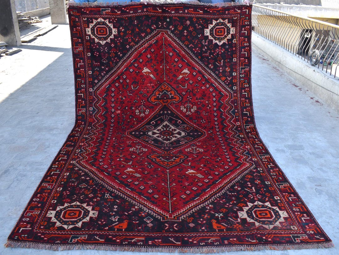 1930s Antique Geometric Pictorial Rug 6'3x9'8 Ft Caucasian Low Piles ...