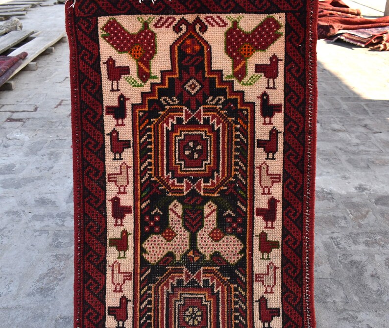 1940s Antique Caucasian Pictorial Rug 2'1x7'2 Geometric Tribal Rug/ Low ...