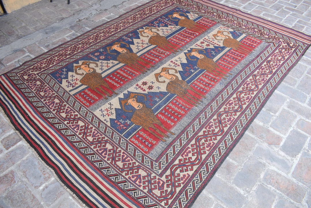 1960s Antique Pictorial Rug 6'5x9'2 Ft Handwoven Kilim Rug/ Afghan ...