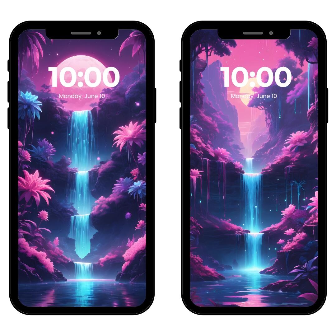 Vaporwave Waterfall Phone Wallpapers – 4K Neon Aesthetic, Digital Art ...