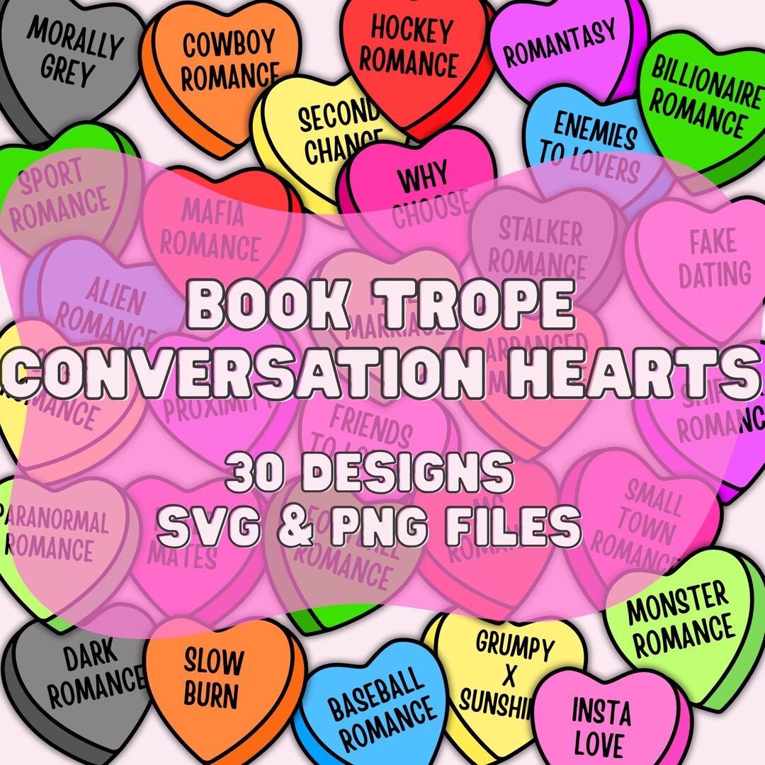Book Trope Conversation Hearts SVG & PNG | Digital Candy Clipart ...