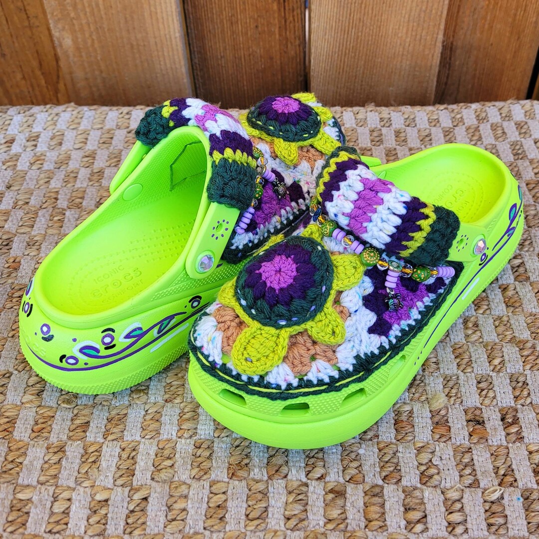 Custom Crocs® on Platform Crush Green With Crochet Turtle Theme - SOLD ...