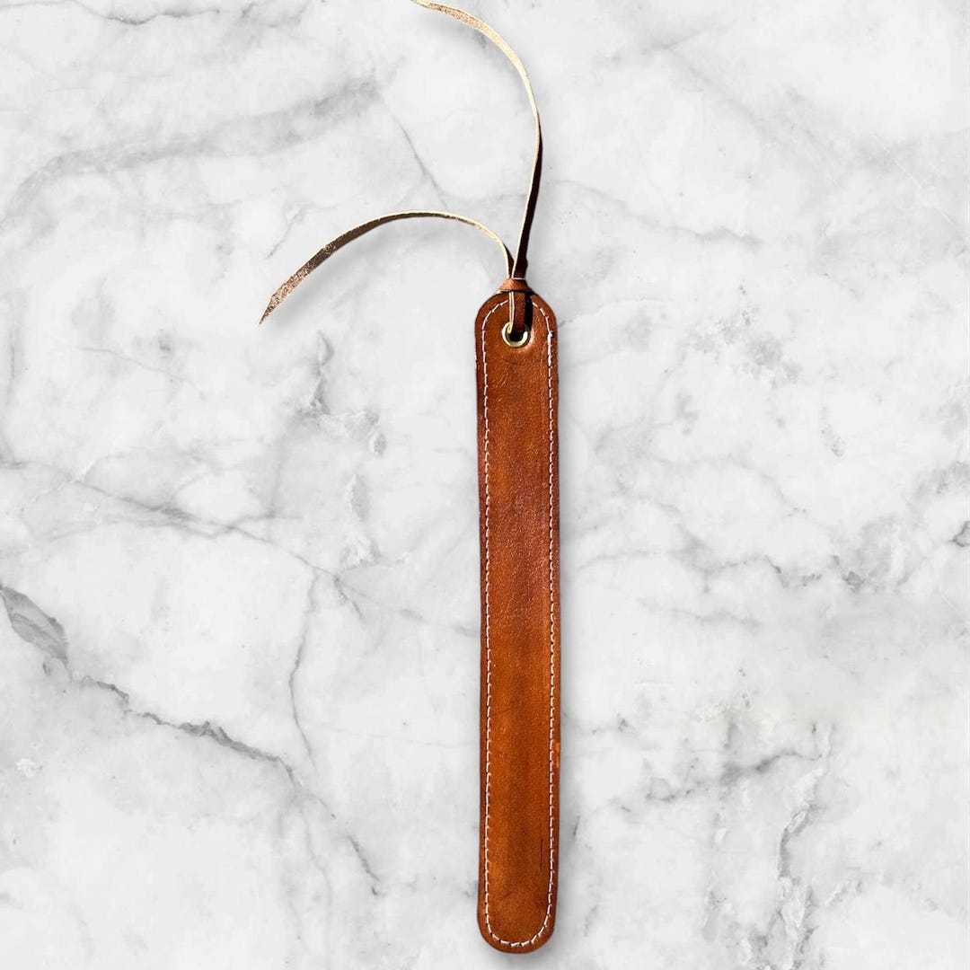 Custom Logo Stamp Leather Bookmark - Simple, Elegant, Classic Stitched ...