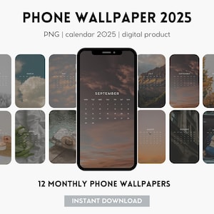Phone Wallpaper | 12 Monthly Calendars 2025 | PNG Download | Digital ...