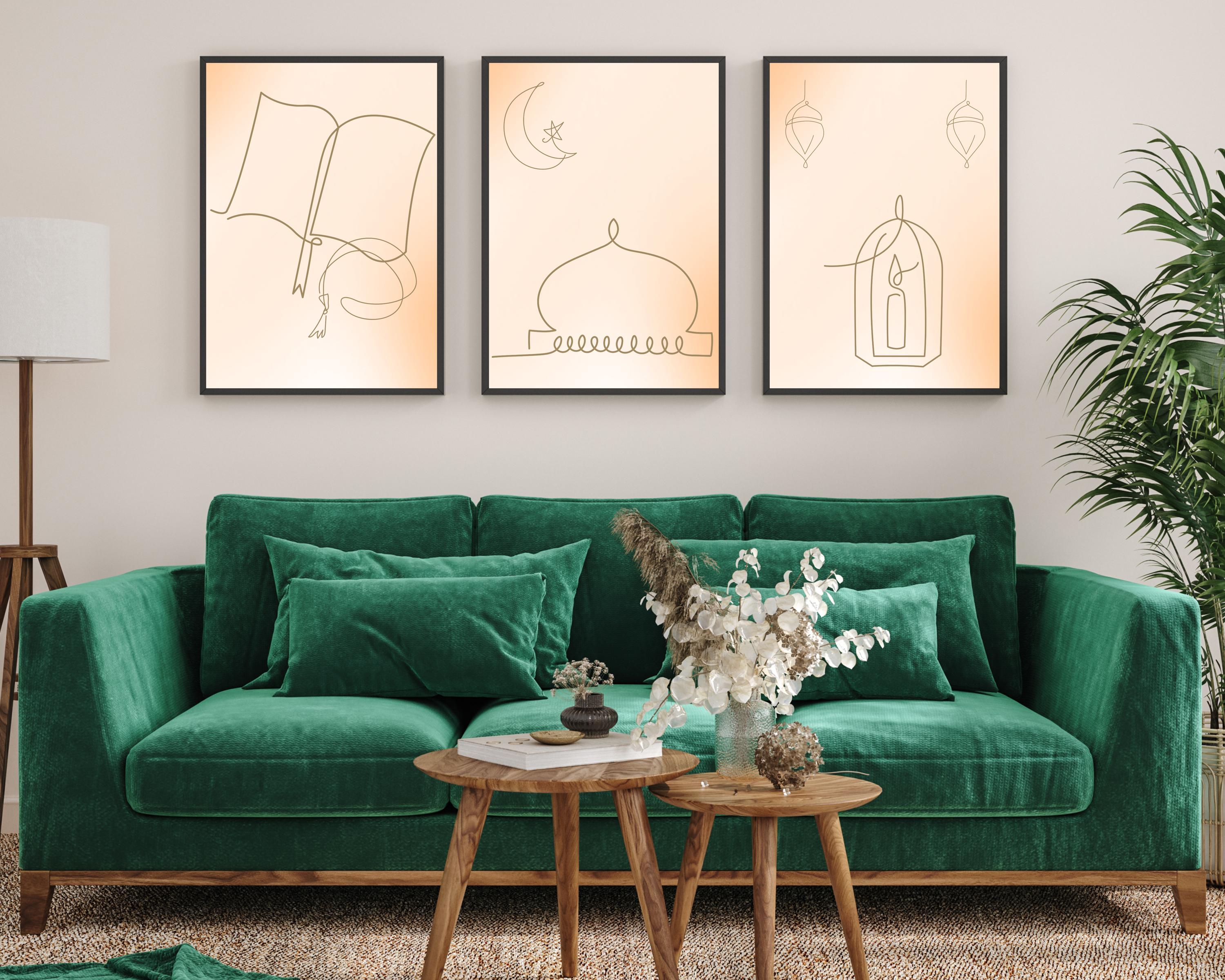 Set of 3 Minimalist Islamic Wall Art Quran, Mosque, & Lantern Elegant ...