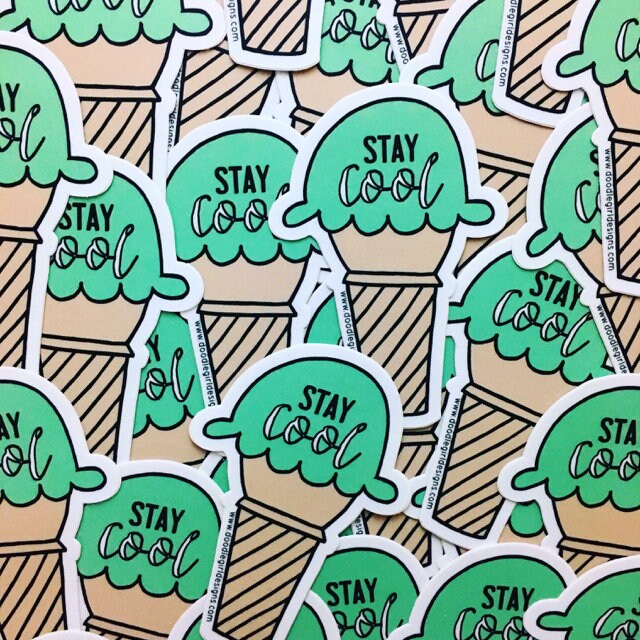 Stay Cool // Sticker // Ice Cream Cone Sticker // Vinyl Sticker // Die ...