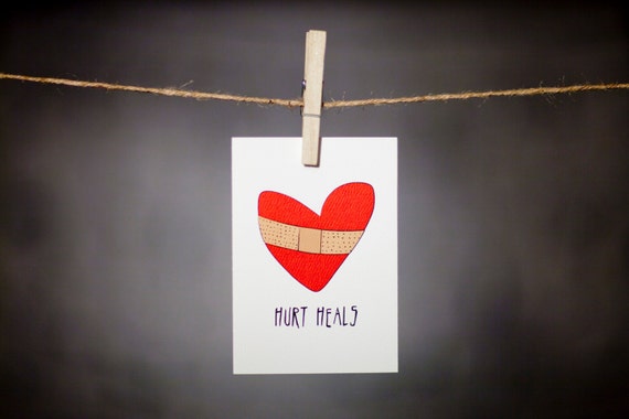 Sympathy Card // Heart Card // Broken Heart // Hurt Heals // | Etsy