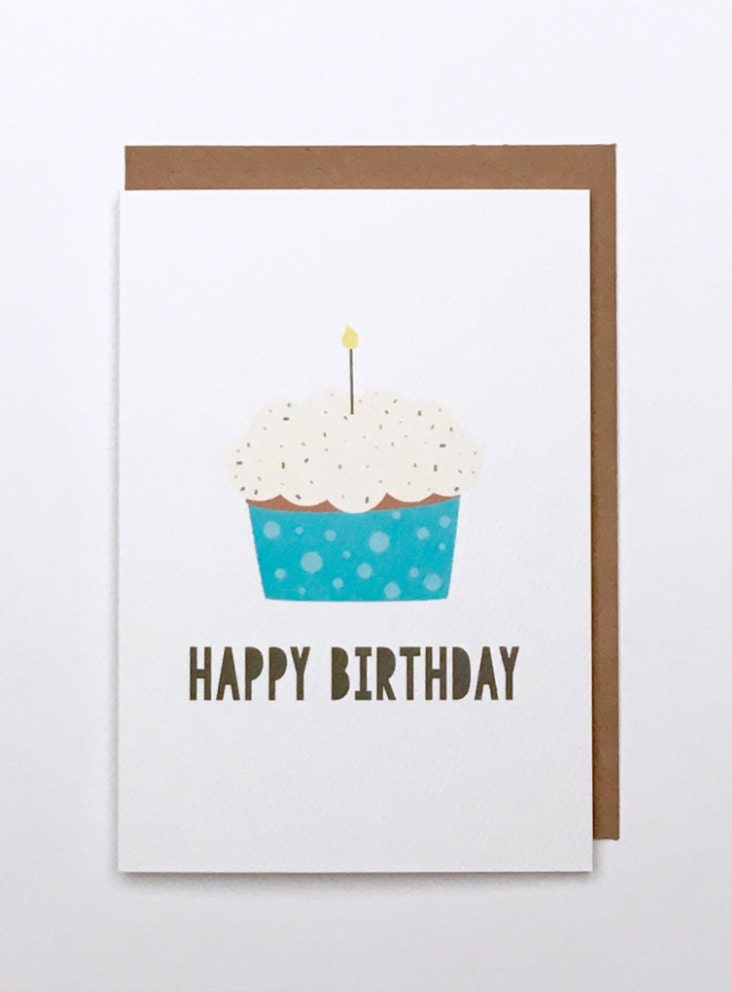 Cupcake Card // Cute Birthday Card // Happy Birthday // - Etsy
