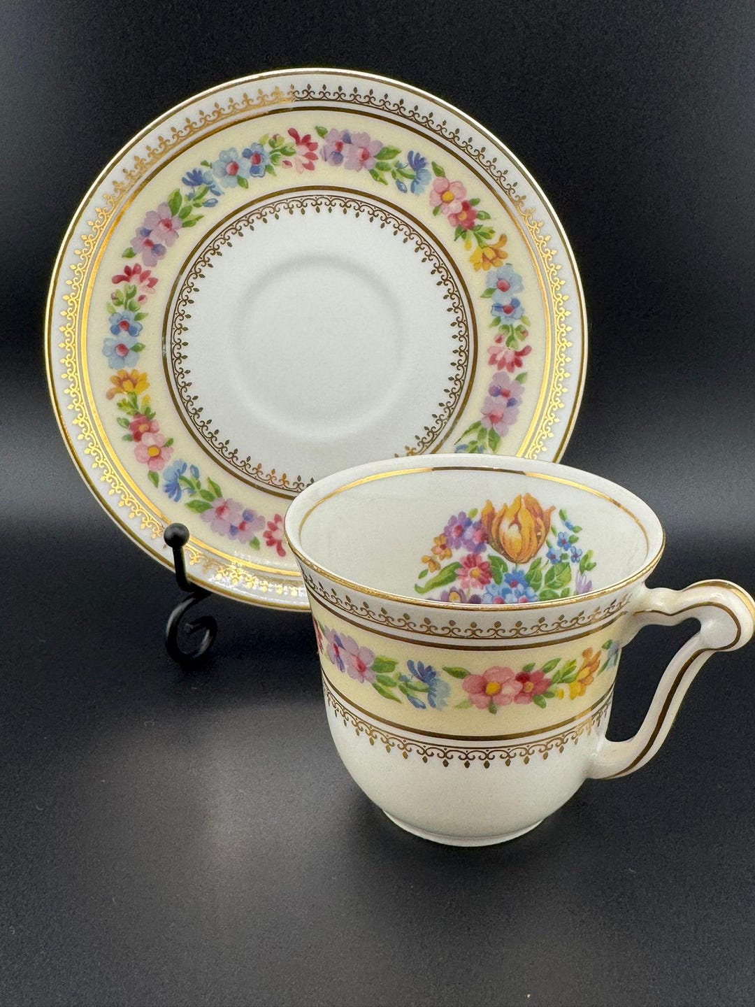 Vintage 1946 Raynaud Limoges Coffee Cup With Floral Motifs & Gold ...