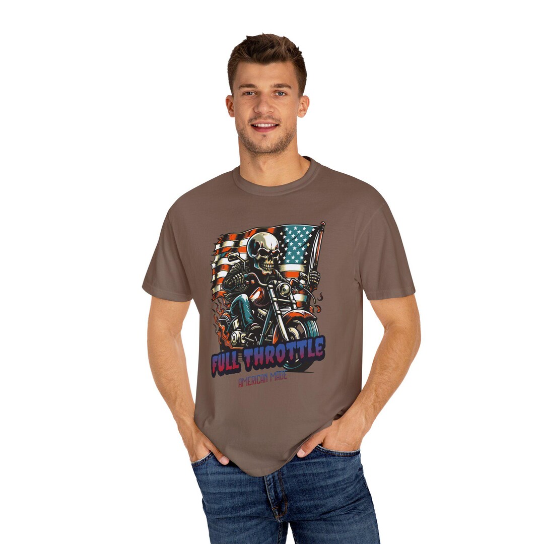 American Made Full Throttle Motorcycle Shirt, Skull Rider Tee, Funny ...