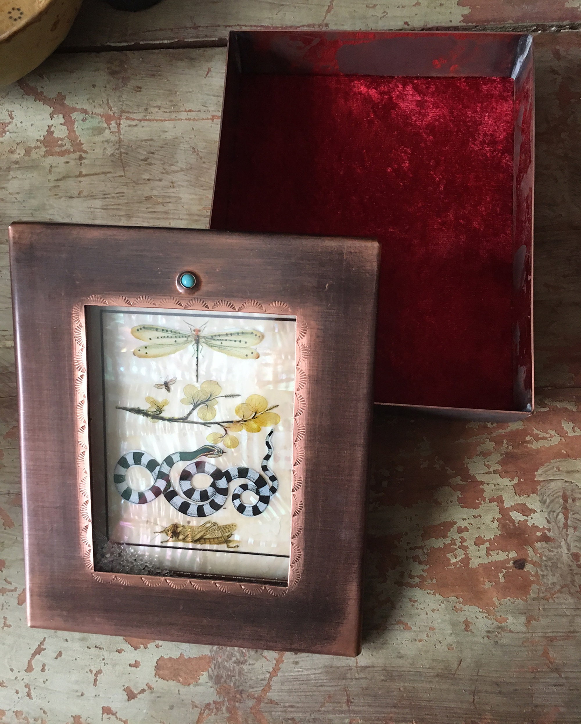 The Natural World Reliquary Box Snake, Dragonfly, Grasshopper Copper ...
