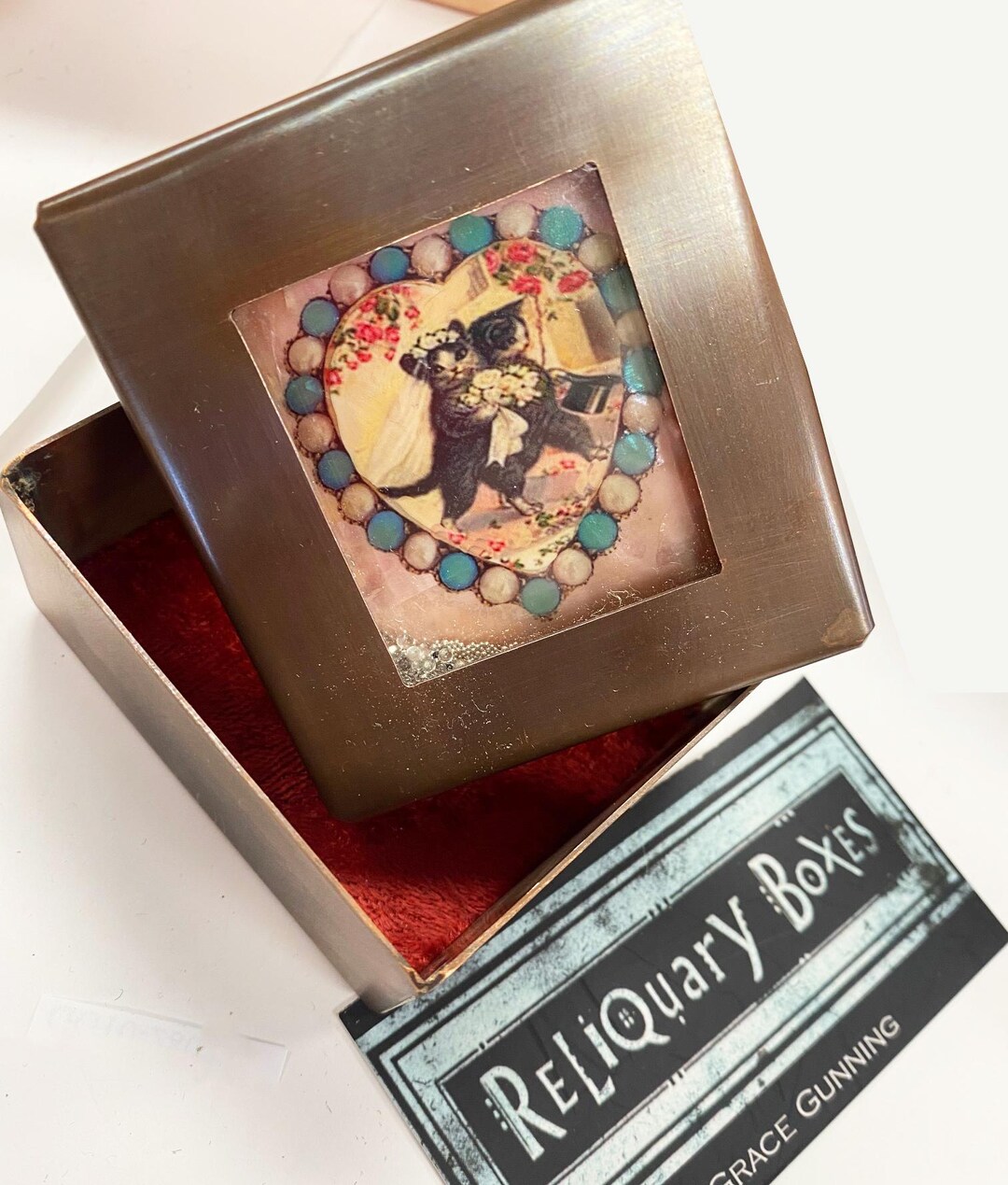 Kitty Wedding Reliquary Box - Small Copper Box With Sweet Retro Cat ...