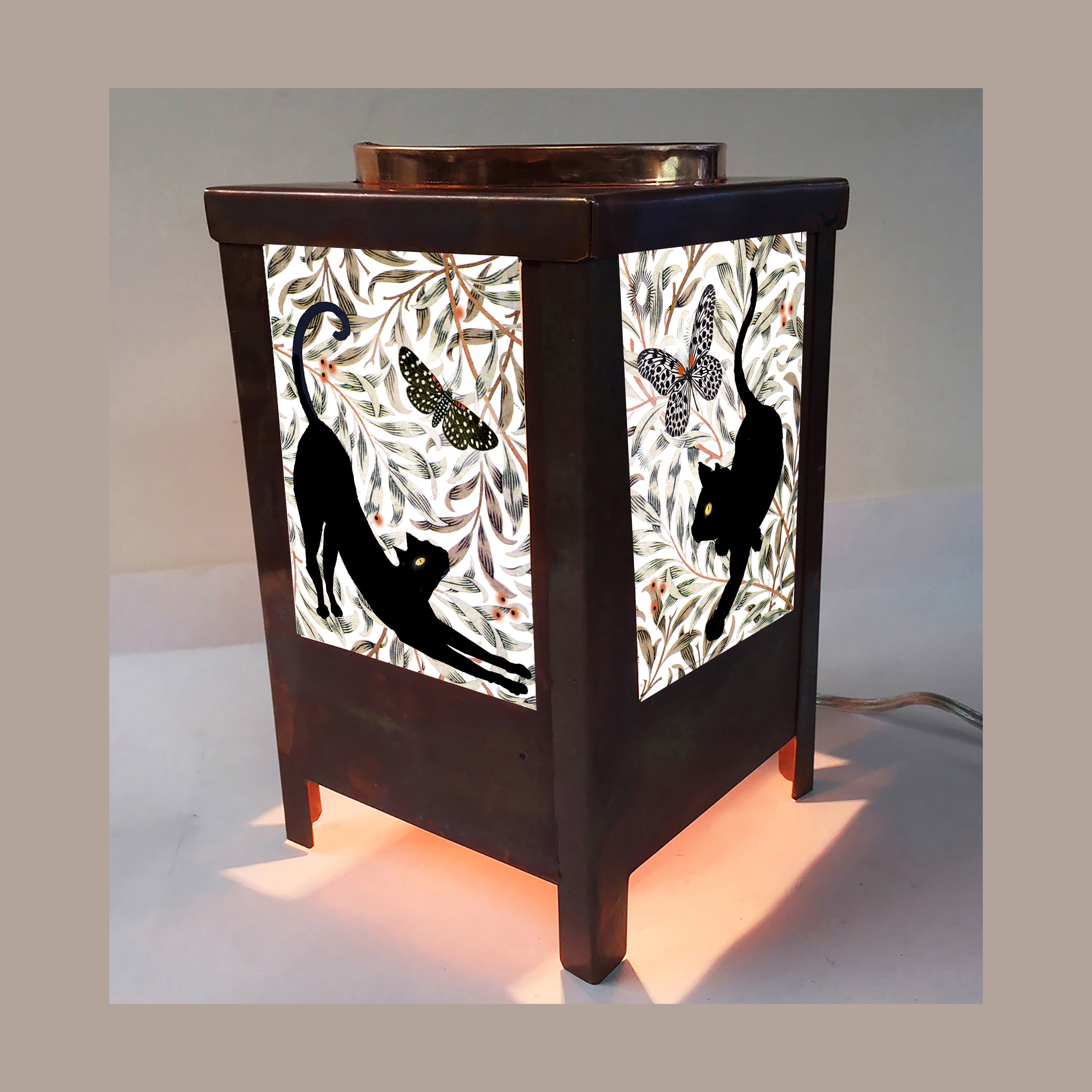 Cat and Butterflies Table Top Picture Light - Black Cat Lamp With Vines ...