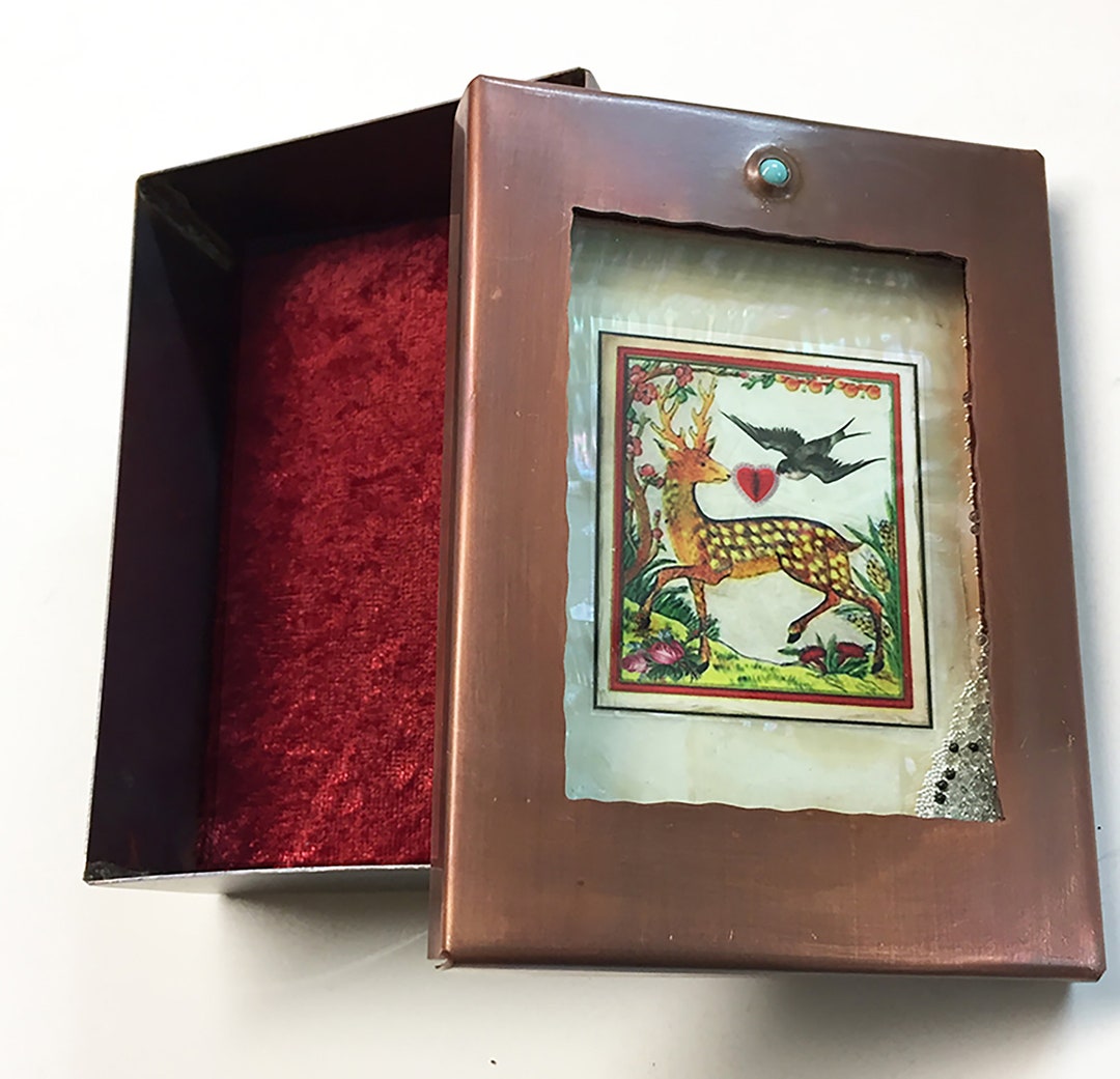 Deer and Sparrow Heart Reliquary Box - Animal Love Copper Box - Kinetic ...