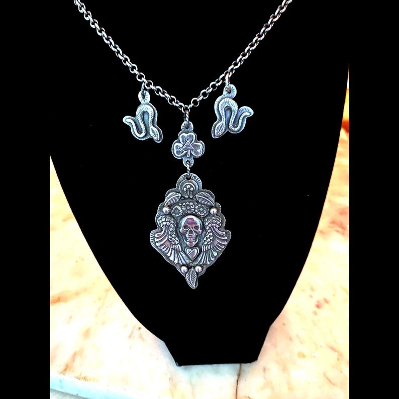Skull and Snake Dramatic Old Road Medal Tiered Necklace - Memorial ...