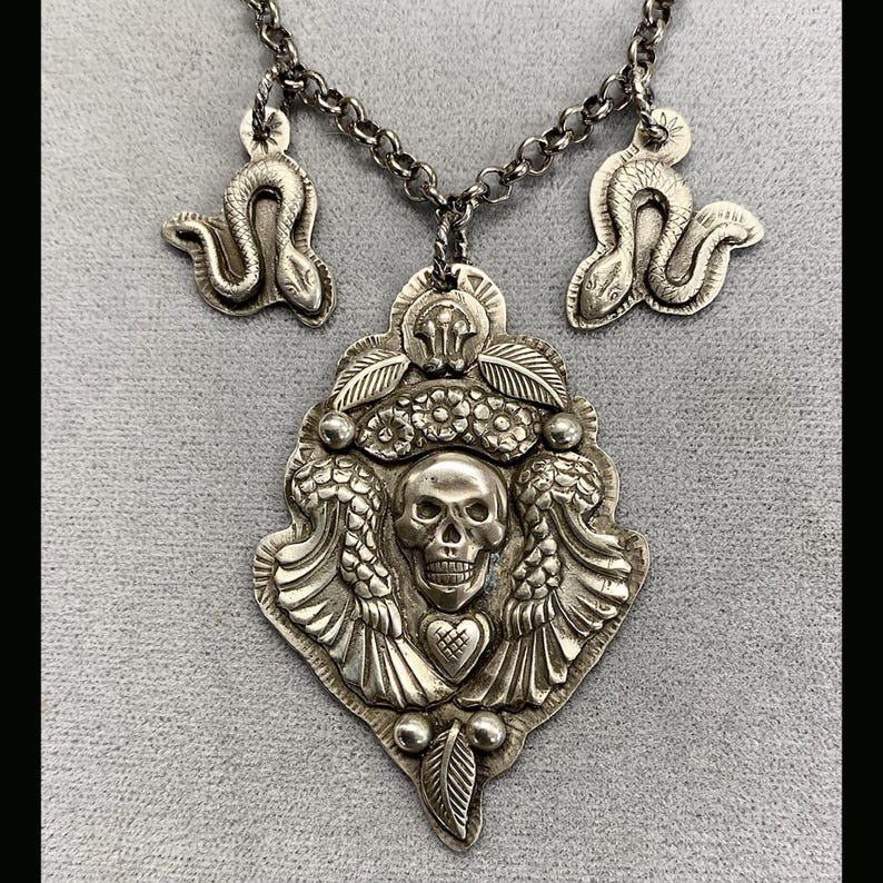 Skull and Snake Dramatic Old Road Medal Tiered Necklace - Memorial ...