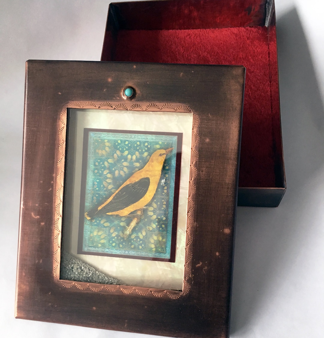 Golden Bird Reliquary Box - Nature Lovers Magical Bird Over Mother of ...