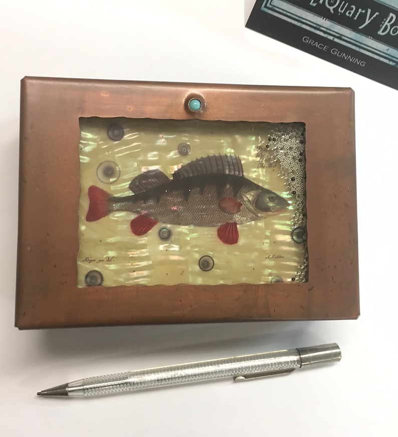 Fish With Bubbles Reliquary Box - Fishing Man Gift Box - Copper With ...