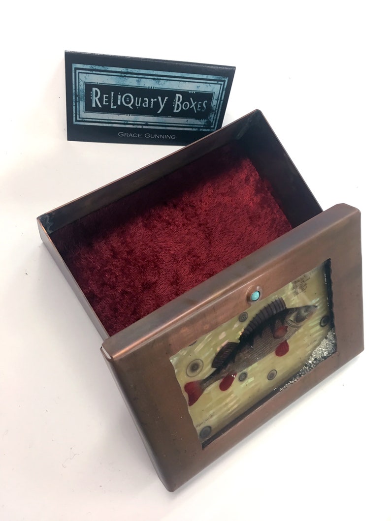 Fish With Bubbles Reliquary Box - Fishing Man Gift Box - Copper With ...