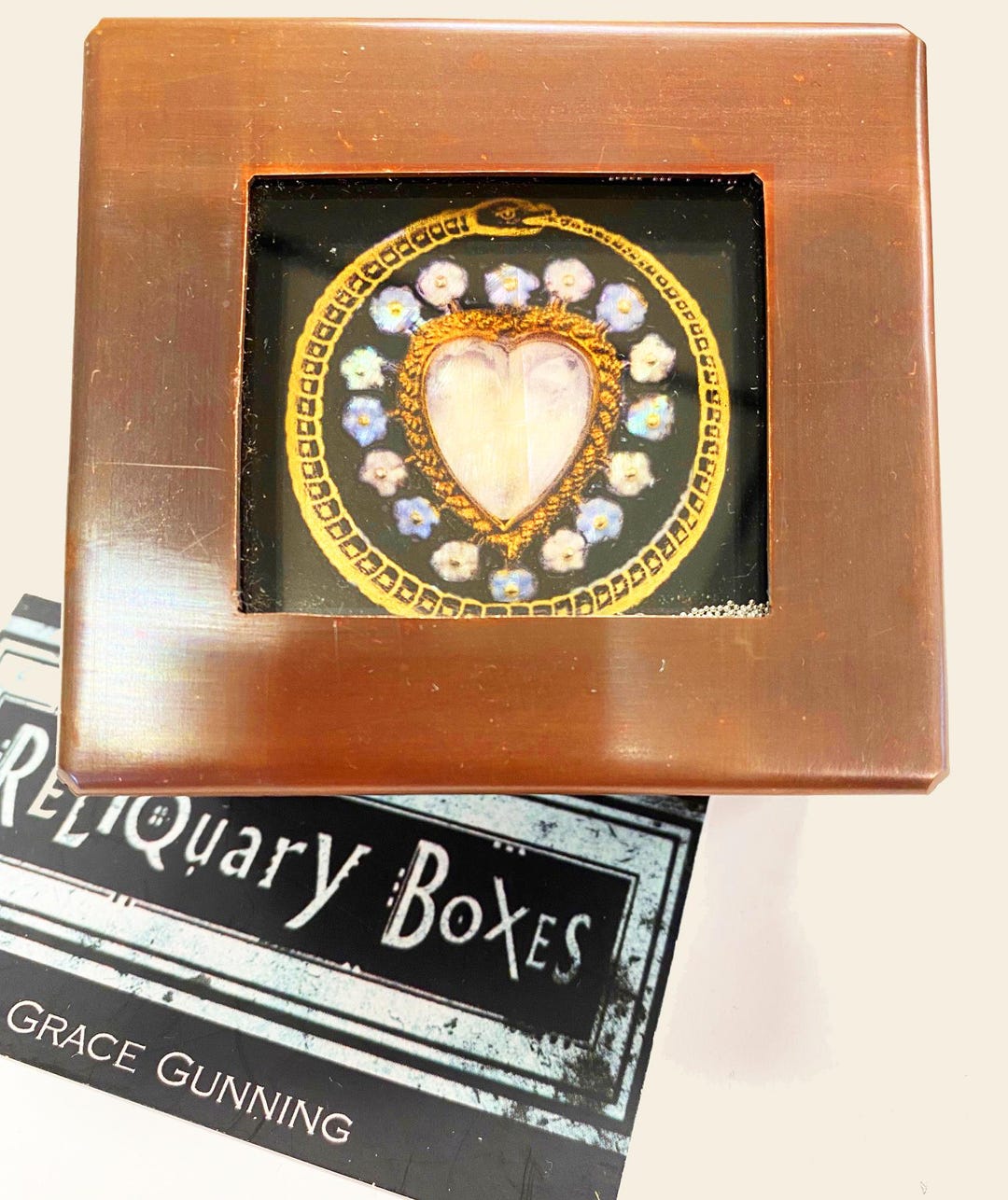 Heart and Ouroboro Reliquary Box - Snake Heart and Flowers Copper Box ...
