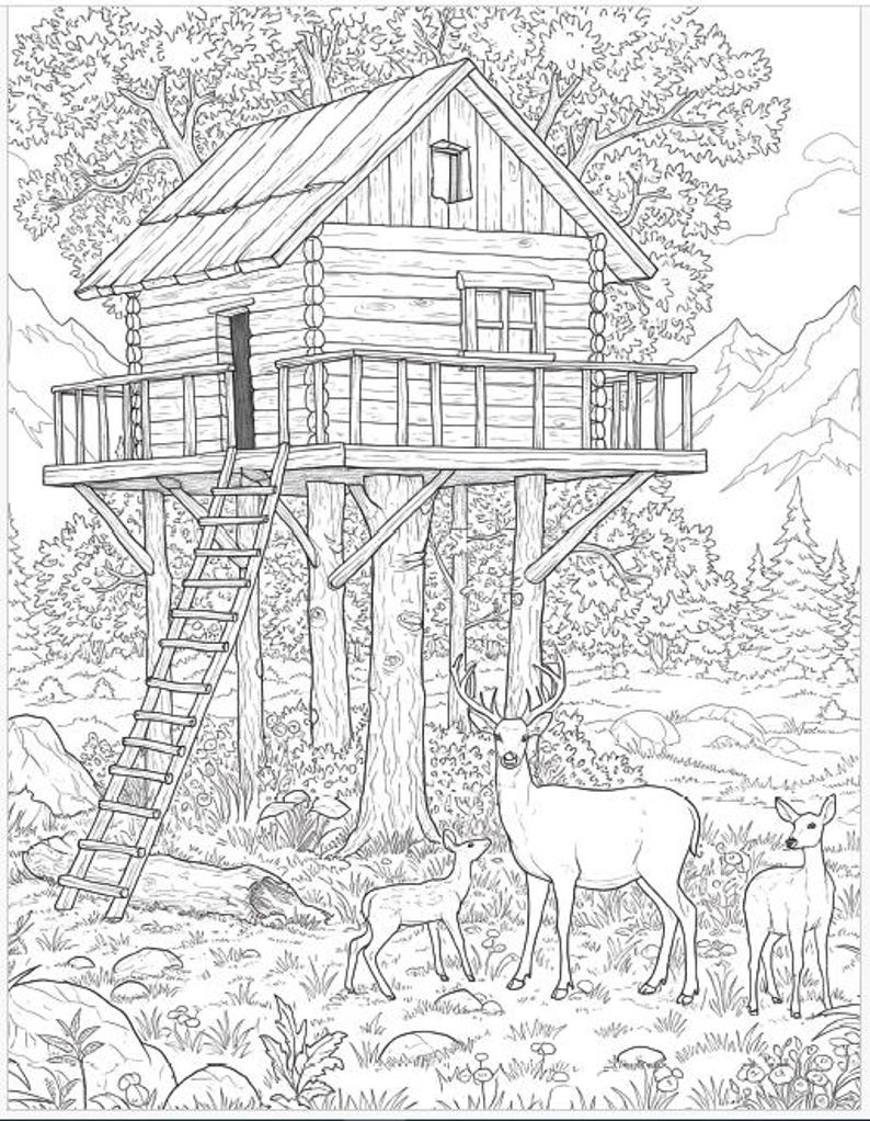 The Cabin in the Woodland: A Mental Retreat Coloring Book for Adults - Etsy