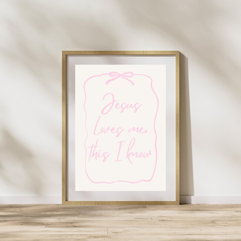 Pink Bow Christian Nursery Wall Art Jesus Loves Me This I Know Bible ...