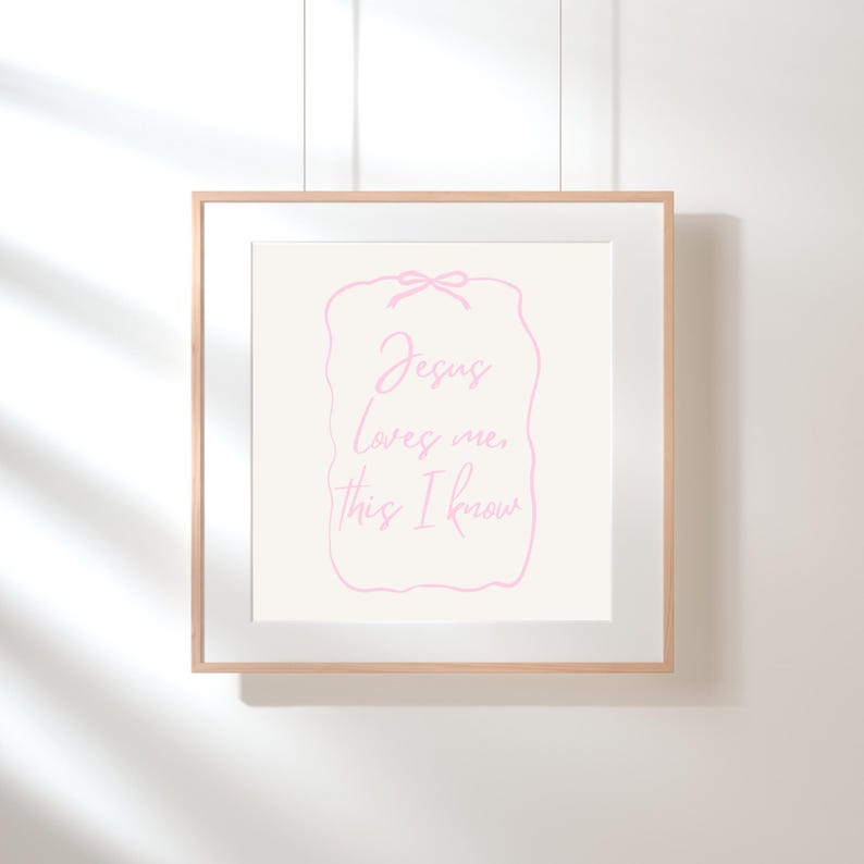 Pink Bow Christian Nursery Wall Art Jesus Loves Me This I Know Bible ...