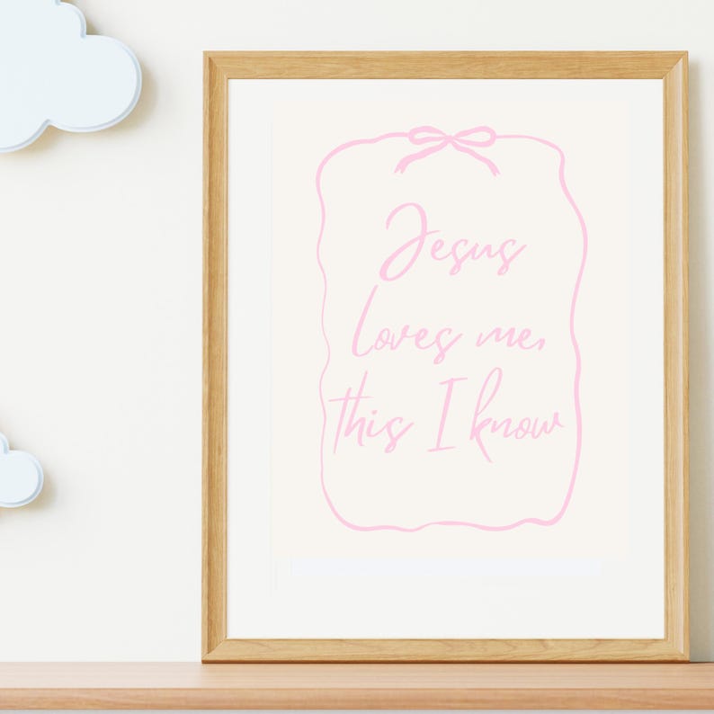 Pink Bow Christian Nursery Wall Art Jesus Loves Me This I Know Bible ...