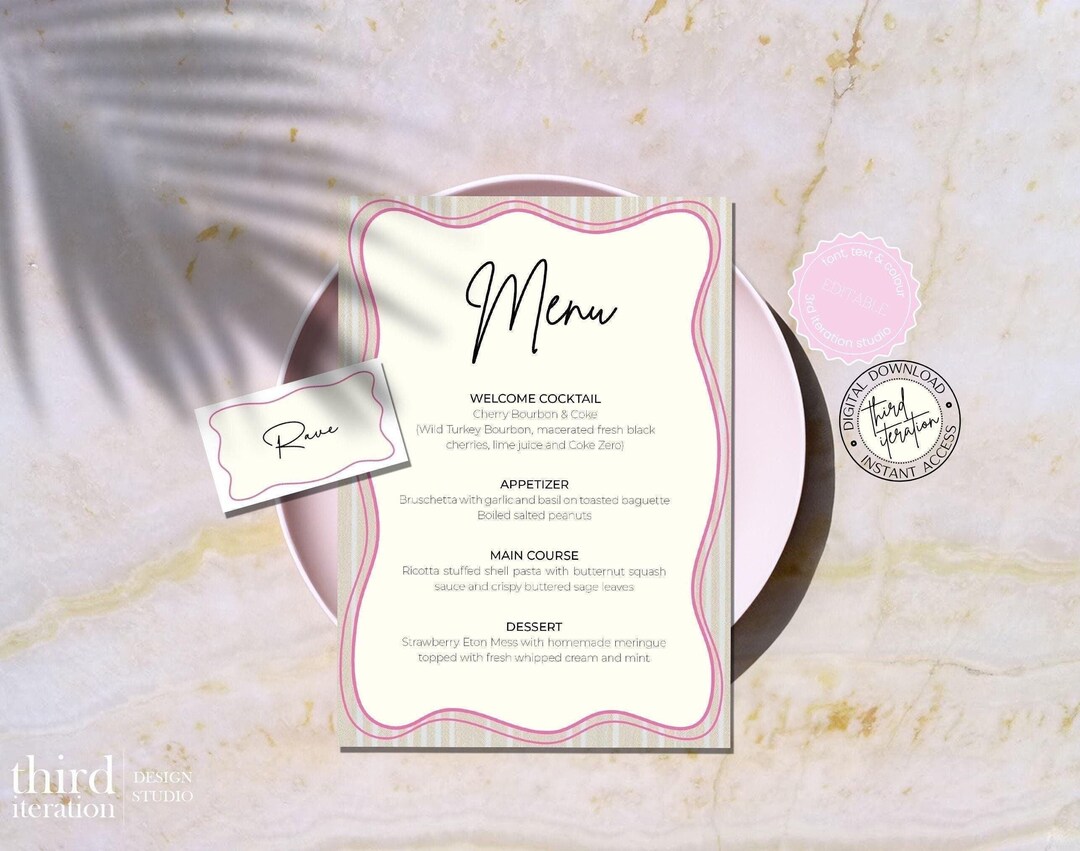 Dinner Party Table Menu Card Printable Table Menu and Place Card Menu ...