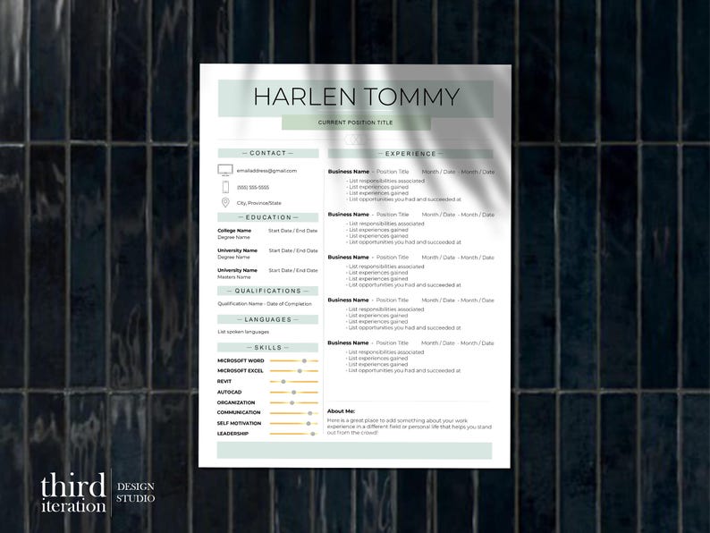 Printable Resume Template for Matching Resume and Cover Letter ...