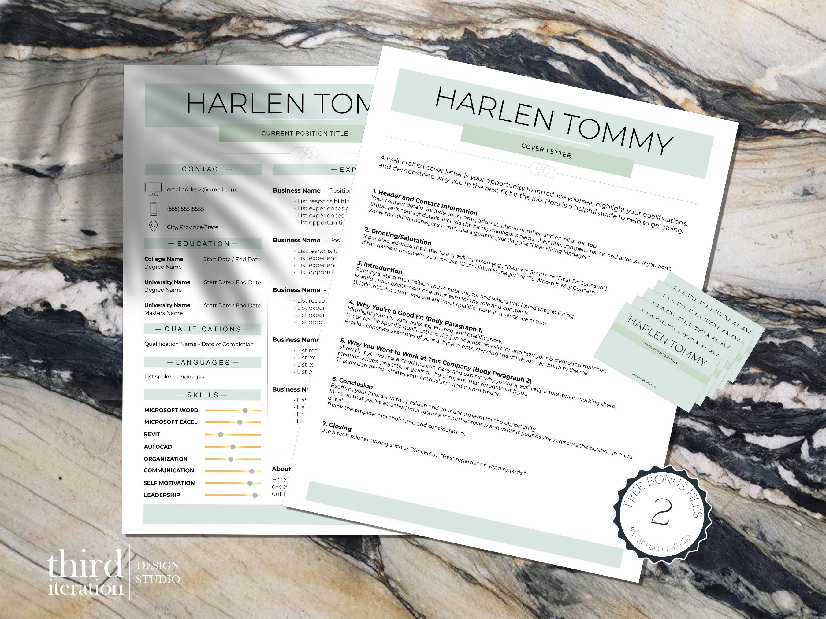Printable Resume Template for Matching Resume and Cover Letter ...