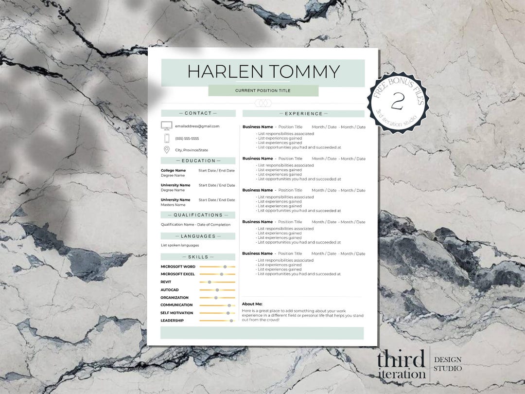 Printable Resume Template for Matching Resume and Cover Letter ...