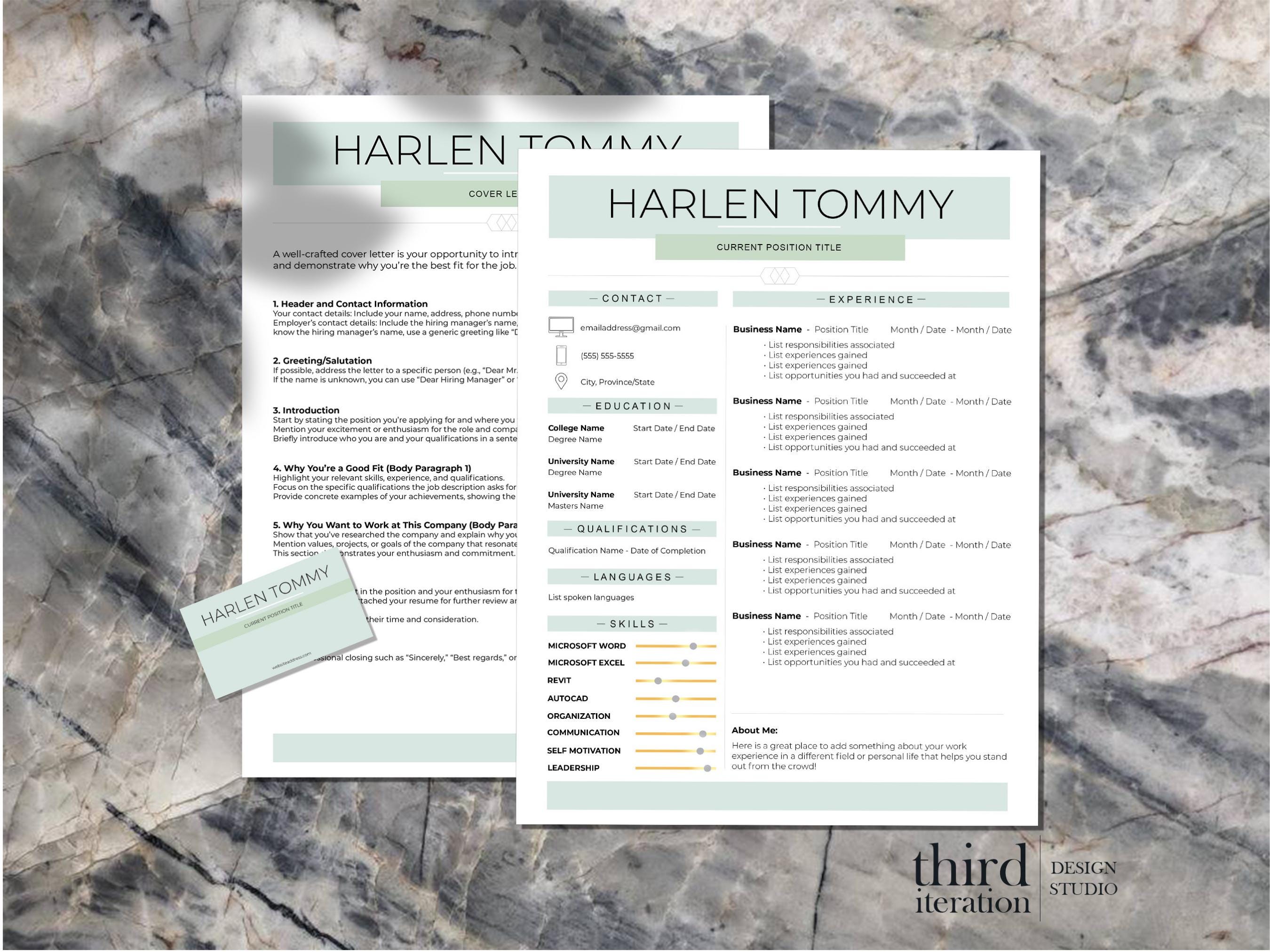 Printable Resume Template for Matching Resume and Cover Letter ...