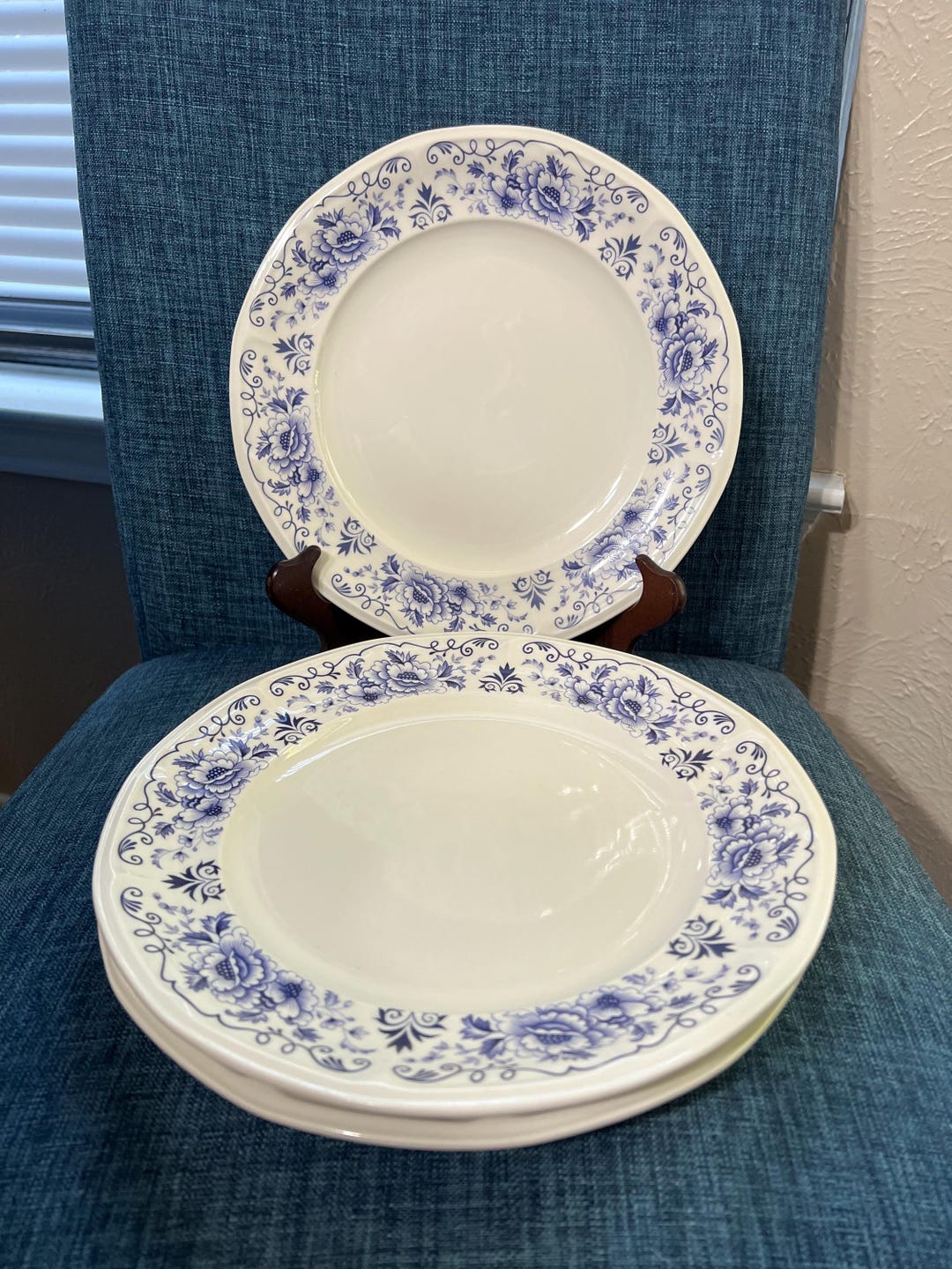 Set of 3 Blue and White Discontinued Dinner Plates From Clinton Inn by ...