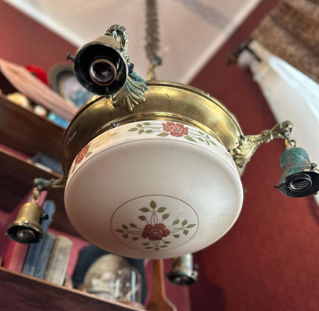 Antique 5 Bulb Rewired Pan Light Fixture With Original Center Shade - Etsy