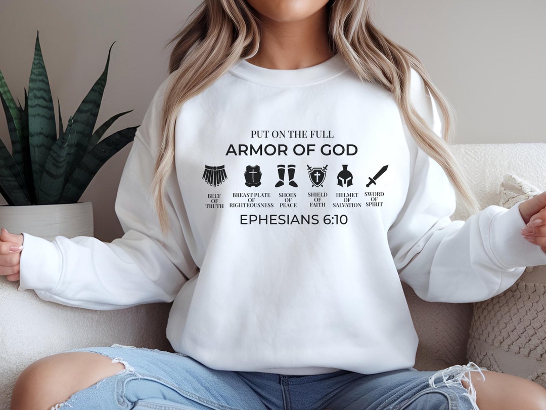 Armor of God Christian Sweatshirt, Bible Verse Faith Apparel, Knight ...
