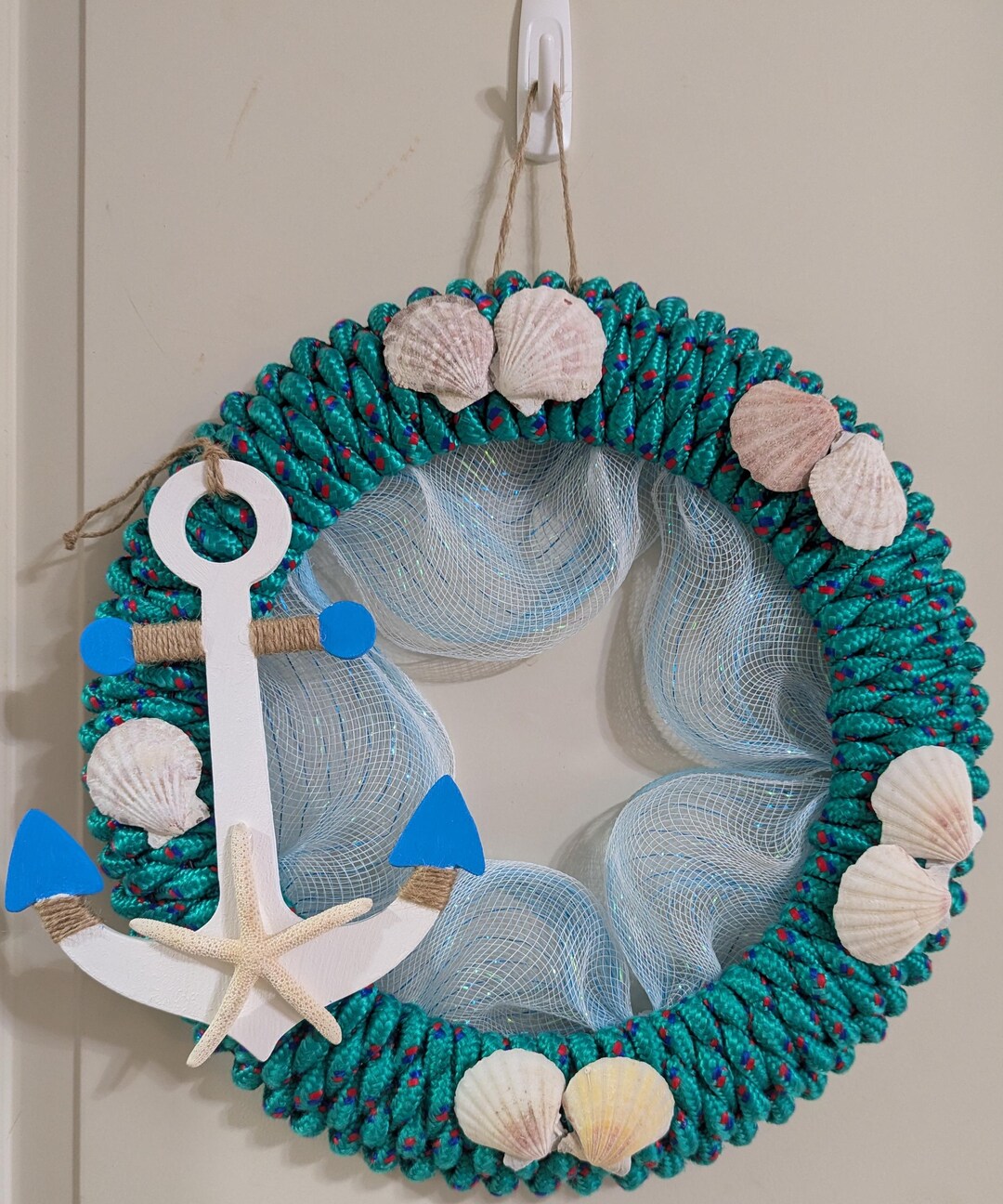 Nautical Wreath With Seashells and Anchor, Coastal Nautical Decor ...