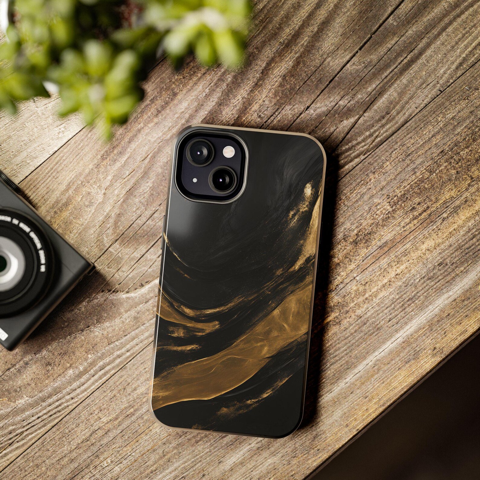 Black and Gold Phone Case - Abstract Minimalist Design, Sleek Artistic ...