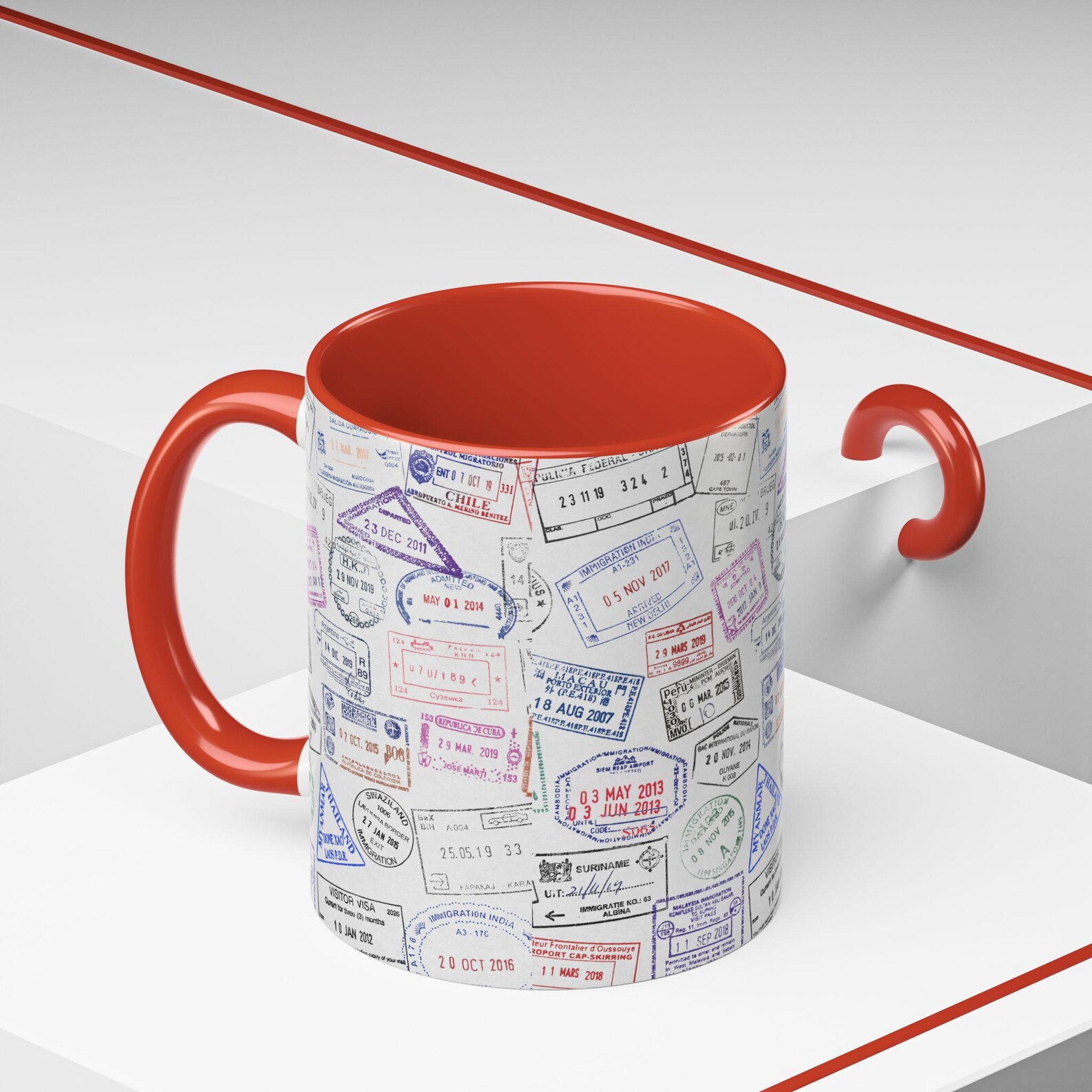 Passport Stamp Coffee Mug: Vintage Travel Theme, Gift for Globetrotters ...