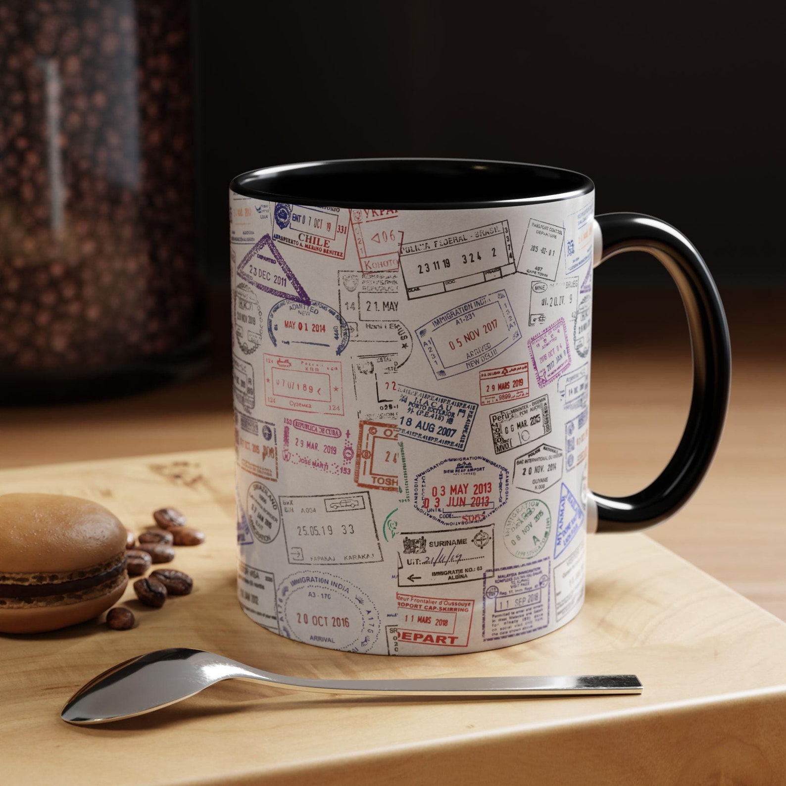 Passport Stamp Coffee Mug: Vintage Travel Theme, Gift for Globetrotters ...