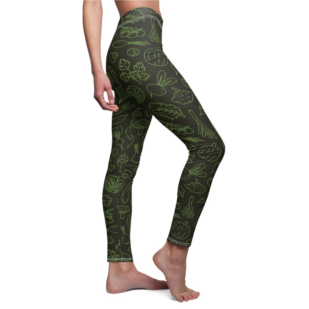 Monochrome With Organic Vegetables Healthy Veggies Leggings, Casual ...